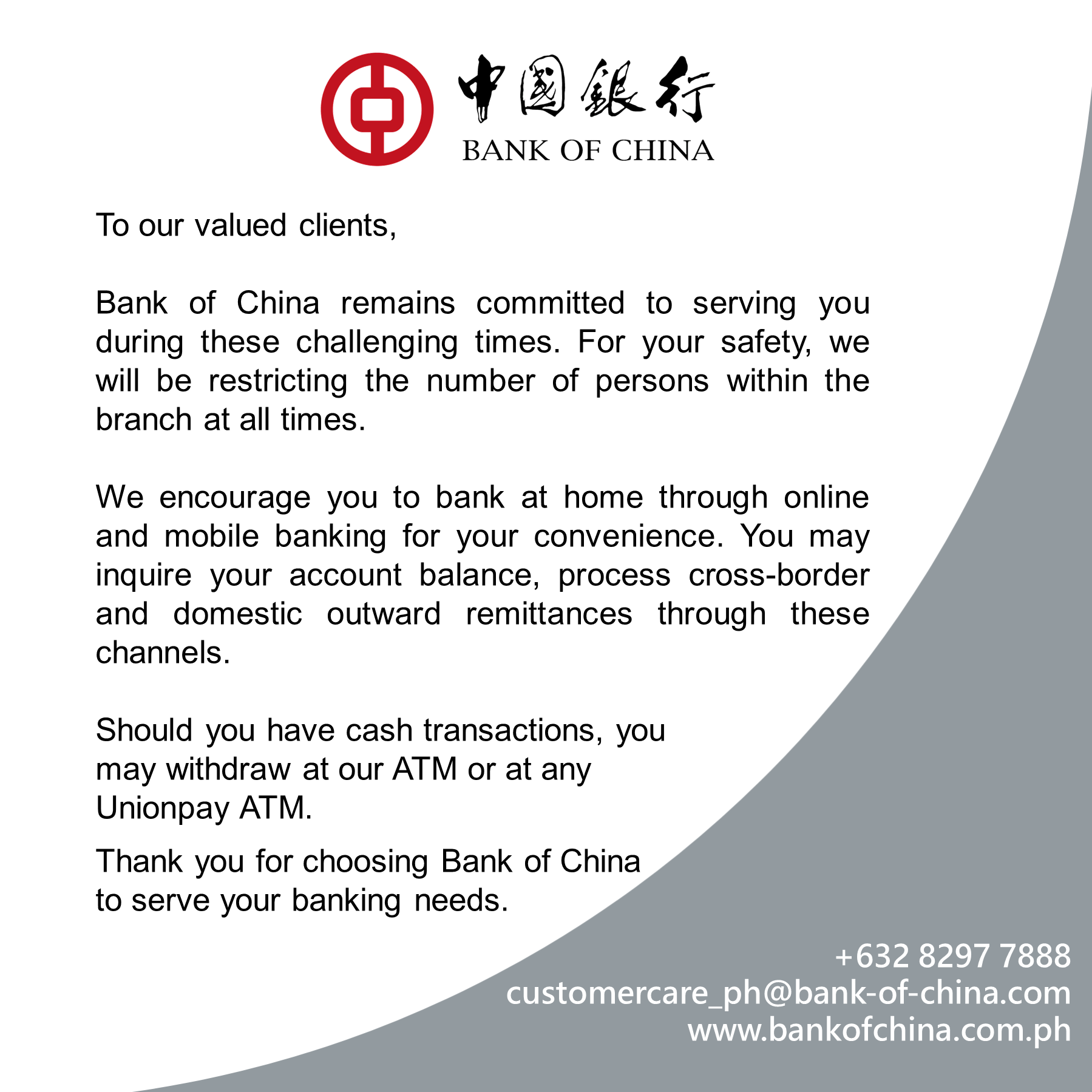 Notices and Advisories | Information | Bank of China@Manila