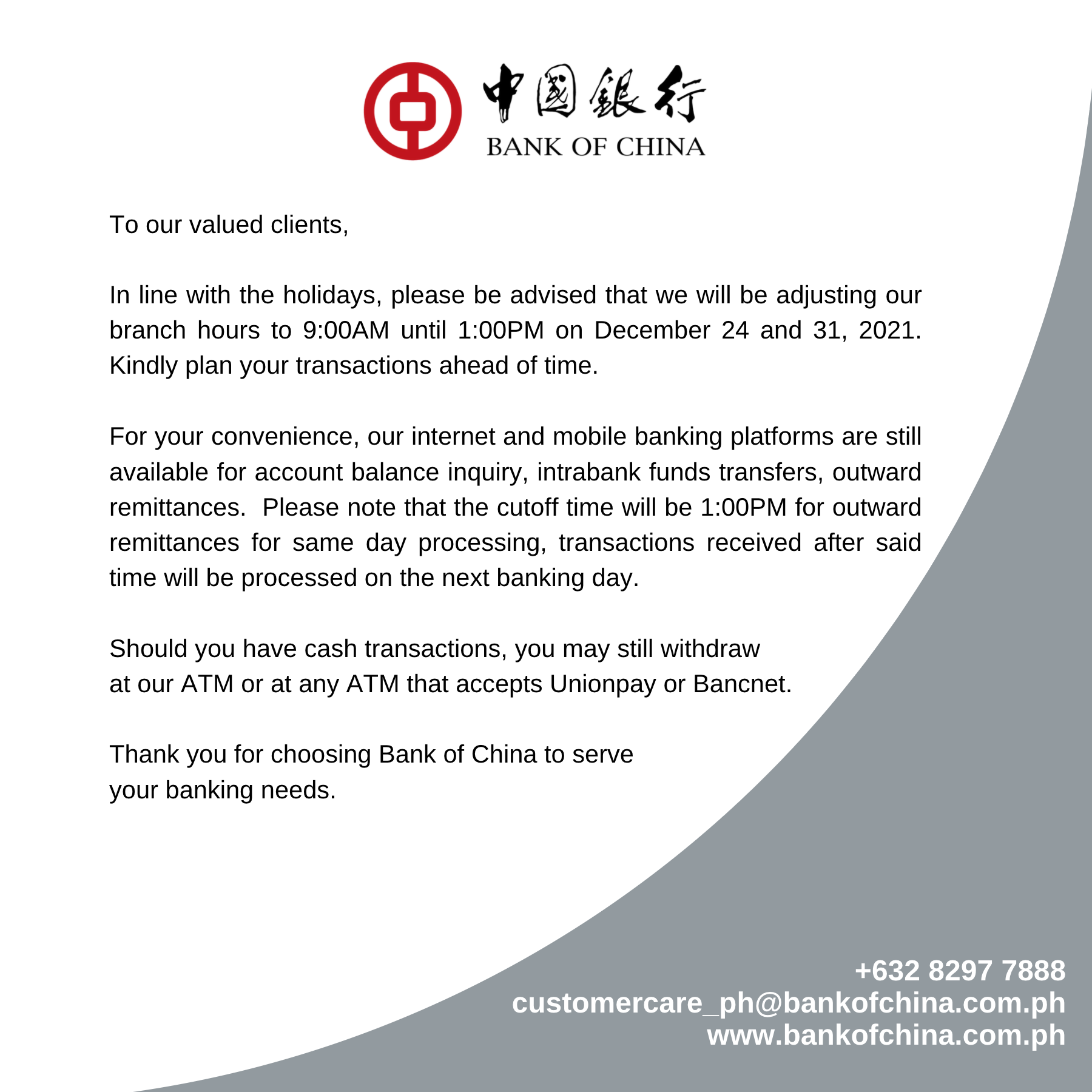 Notices and Advisories | Information | Bank of China@Manila