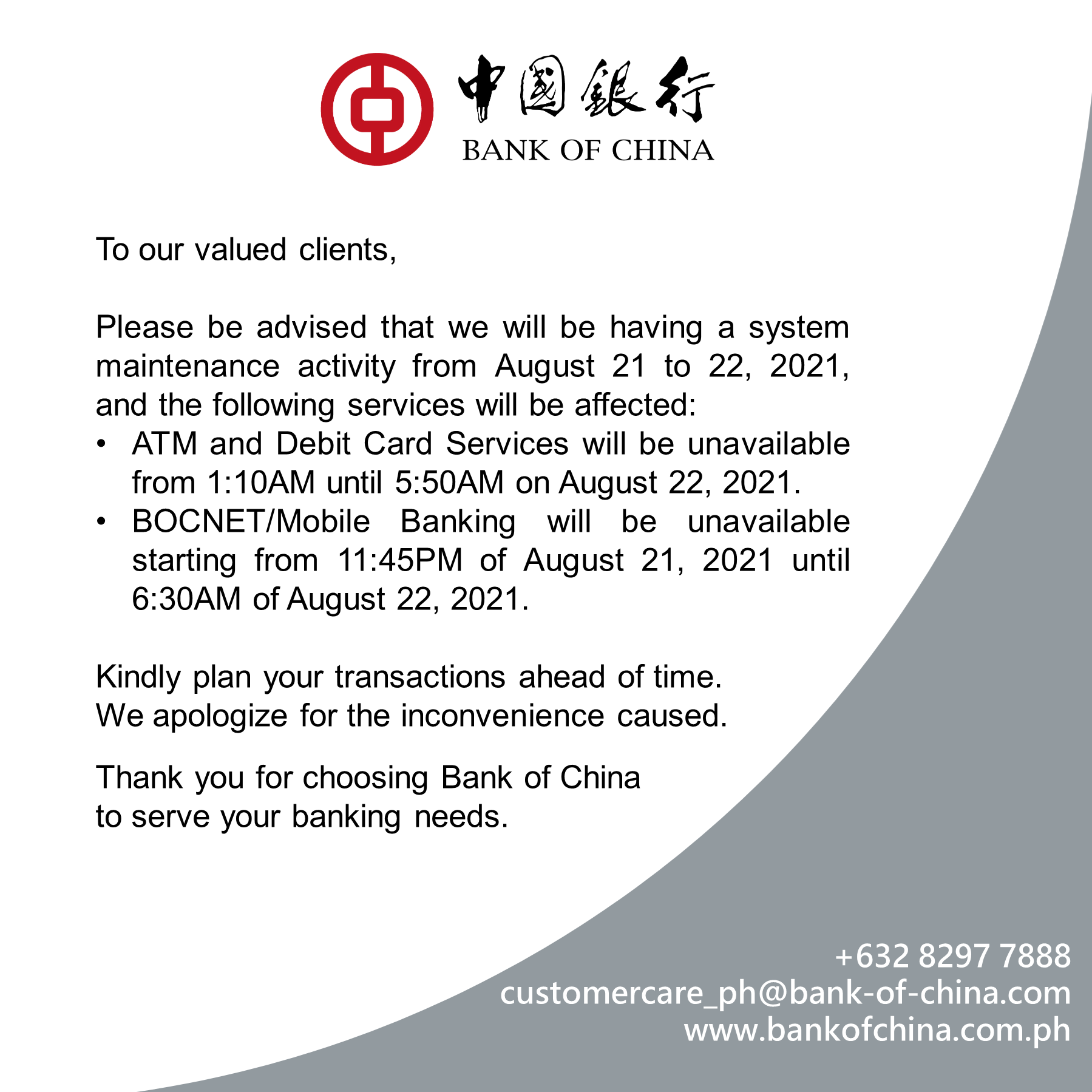 Notices and Advisories | Information | Bank of China@Manila