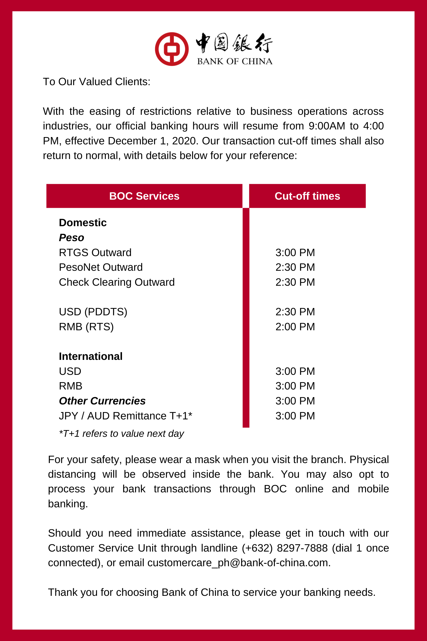 Notices and Advisories | Information | Bank of China@Manila
